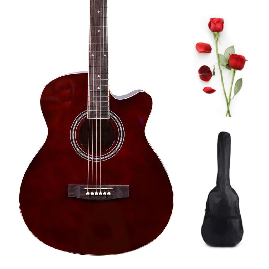 Frontier Wine Red Acoustic Guitar with Red Rose Valentine's Gift ...